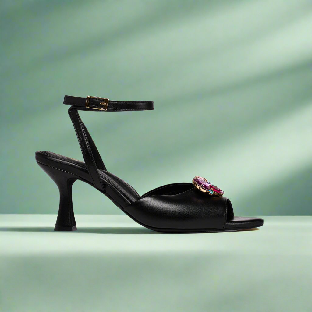 Calla Shoes | Kate | Black leather high heel sandal
