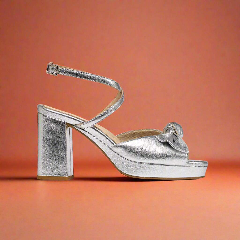 Calla Shoes | Daisy | Silver metallic leather heel