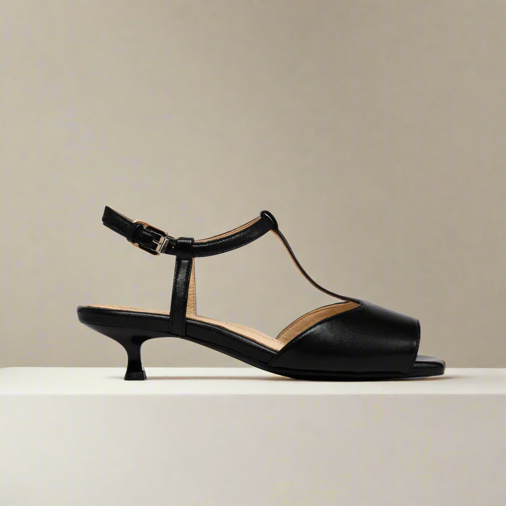 Calla Shoes | Edith | Black leather kitten heel sandal